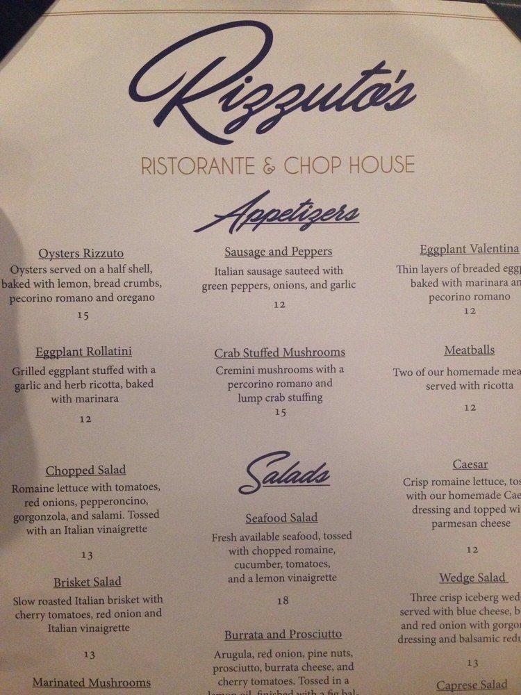 Menu at Rizzuto's Ristorante & Chop House steakhouse, New Orleans