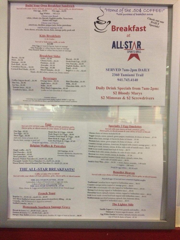 Menu at Allstar Sports Grill pub & bar, Port Charlotte