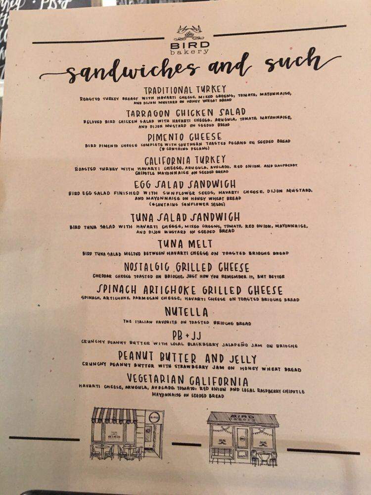 Menu at Bird Bakery, San Antonio