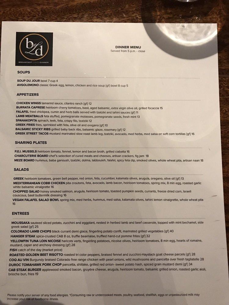 Menu at BoLD Restaurant and Bar, Breckenridge