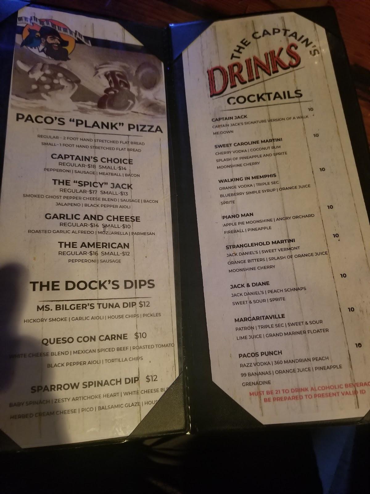 Menu at Captain Jack's Dueling Piano Bar, Fort Walton Beach