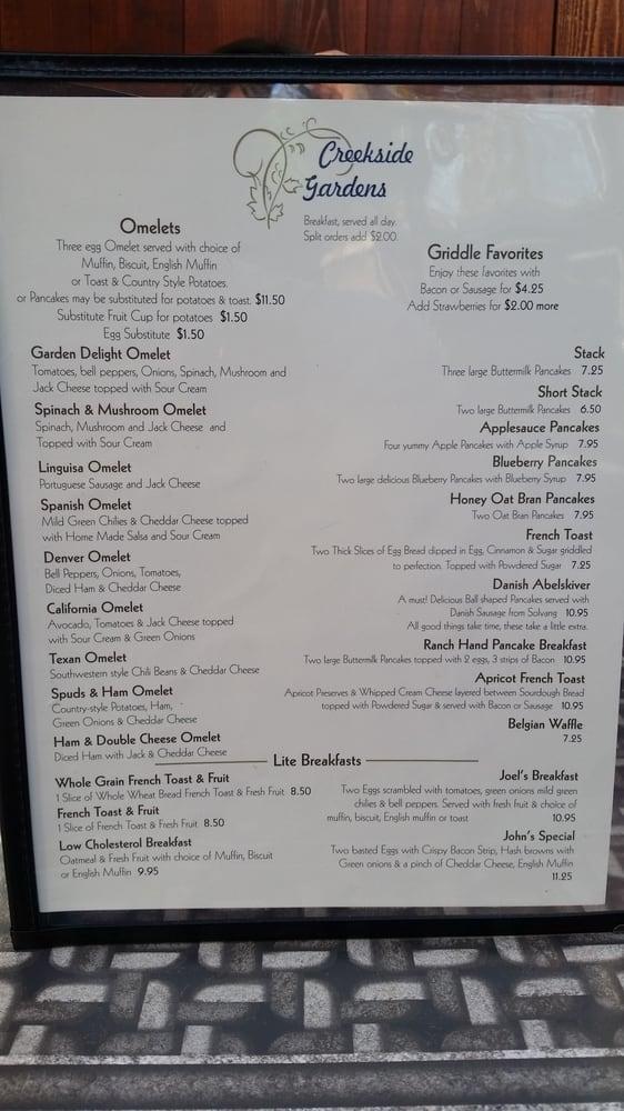 Menu at Creekside Gardens restaurant, Cambria