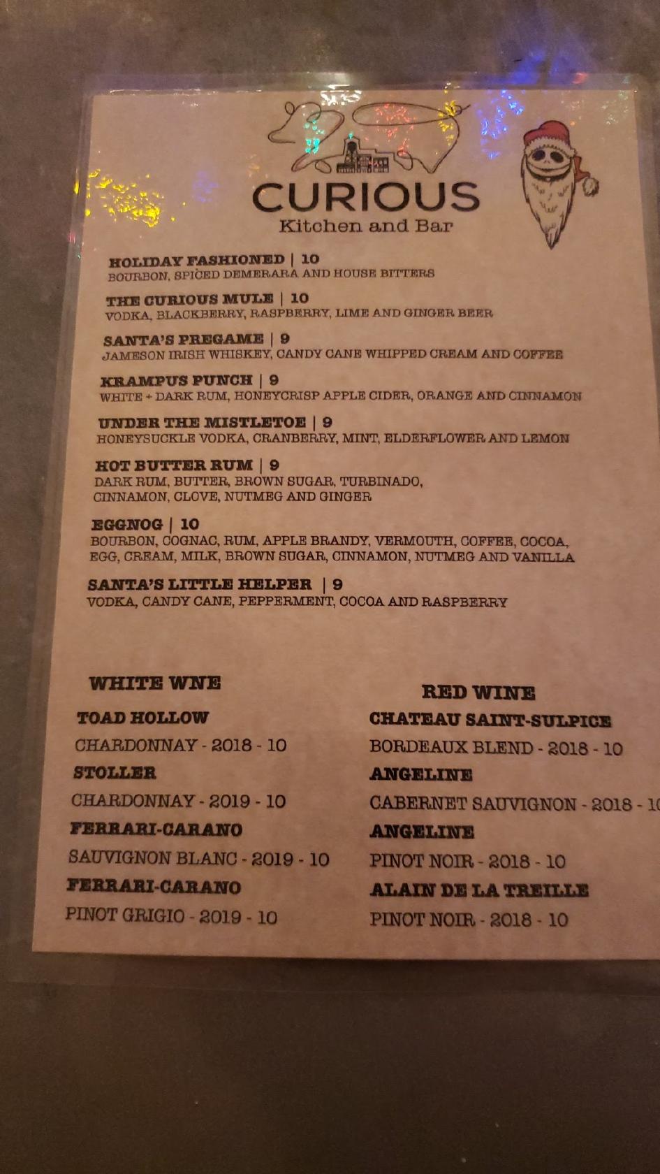 Menu at Curious Kitchen and Bar, Senoia