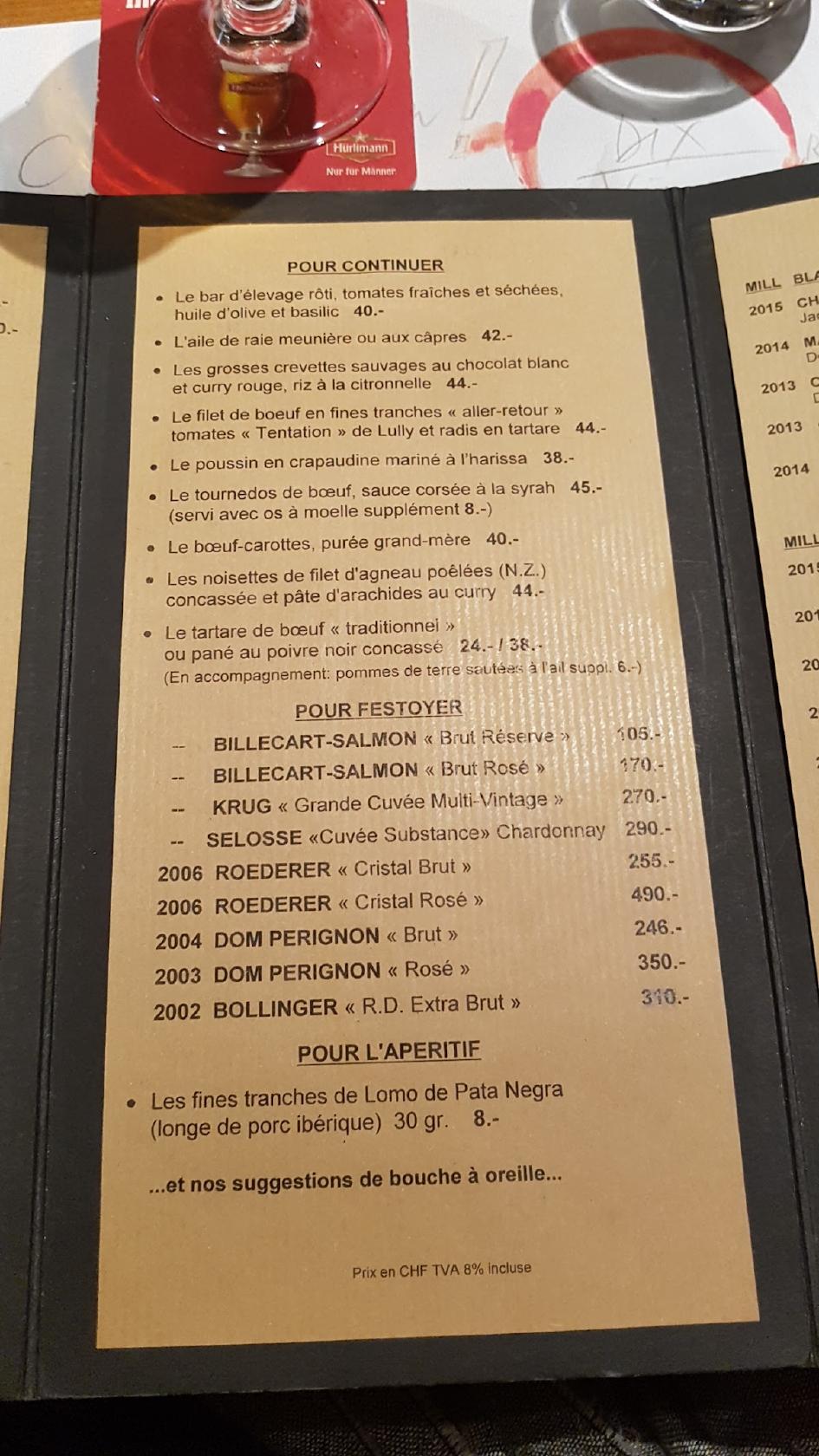 Menu at Le Dix Vins, Carouge