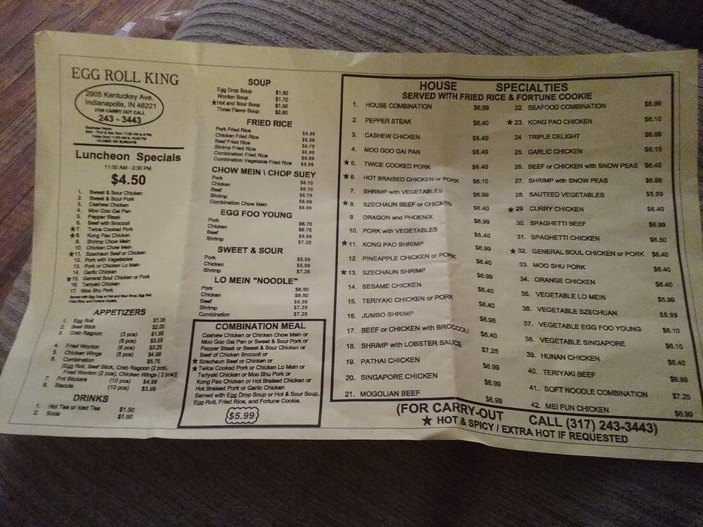 Menu at Egg Roll King restaurant, Indianapolis, Kentucky Ave