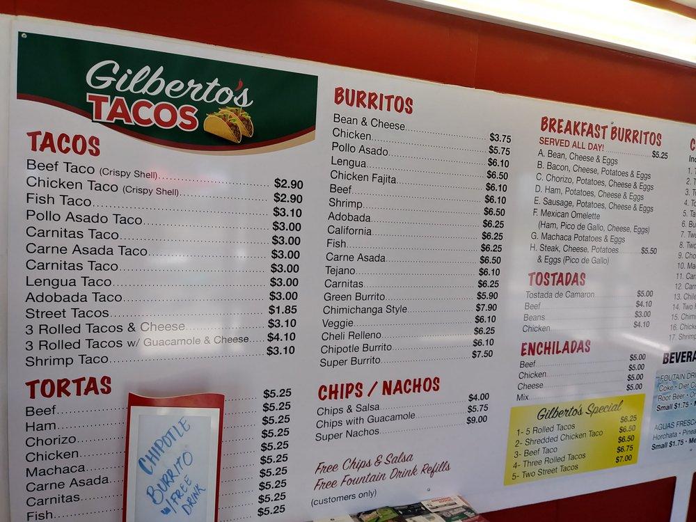 Menu at Gilberto's Tacos Mexican Restaurant, Citrus Heights