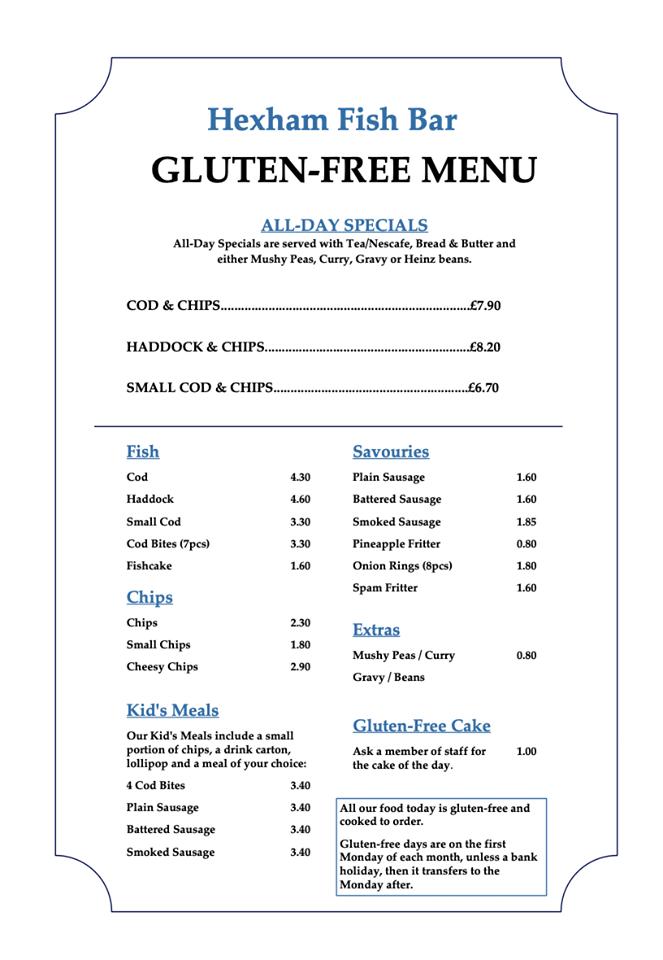 Menu at Hexham Fish Bar, Hexham