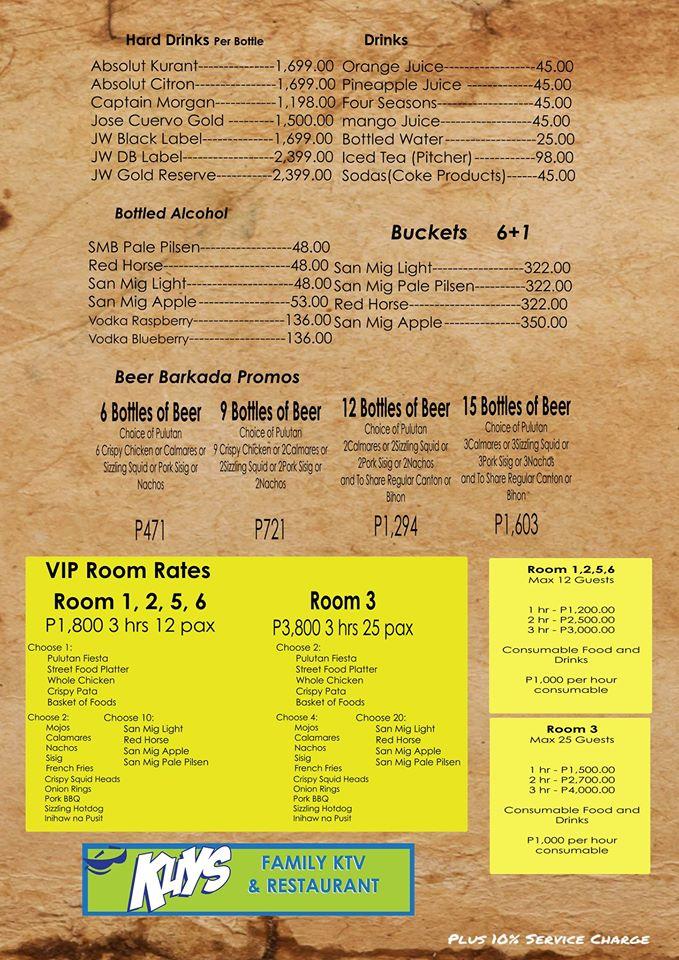 Menu at Kuys Family KTV and Restaurant, Philippines