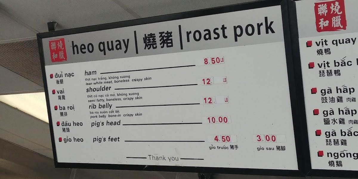 Menu at Lien Hoa BBQ Deli, Westminster