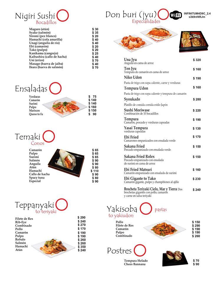 Carta del restaurante Matsuri Koi, Bucerías