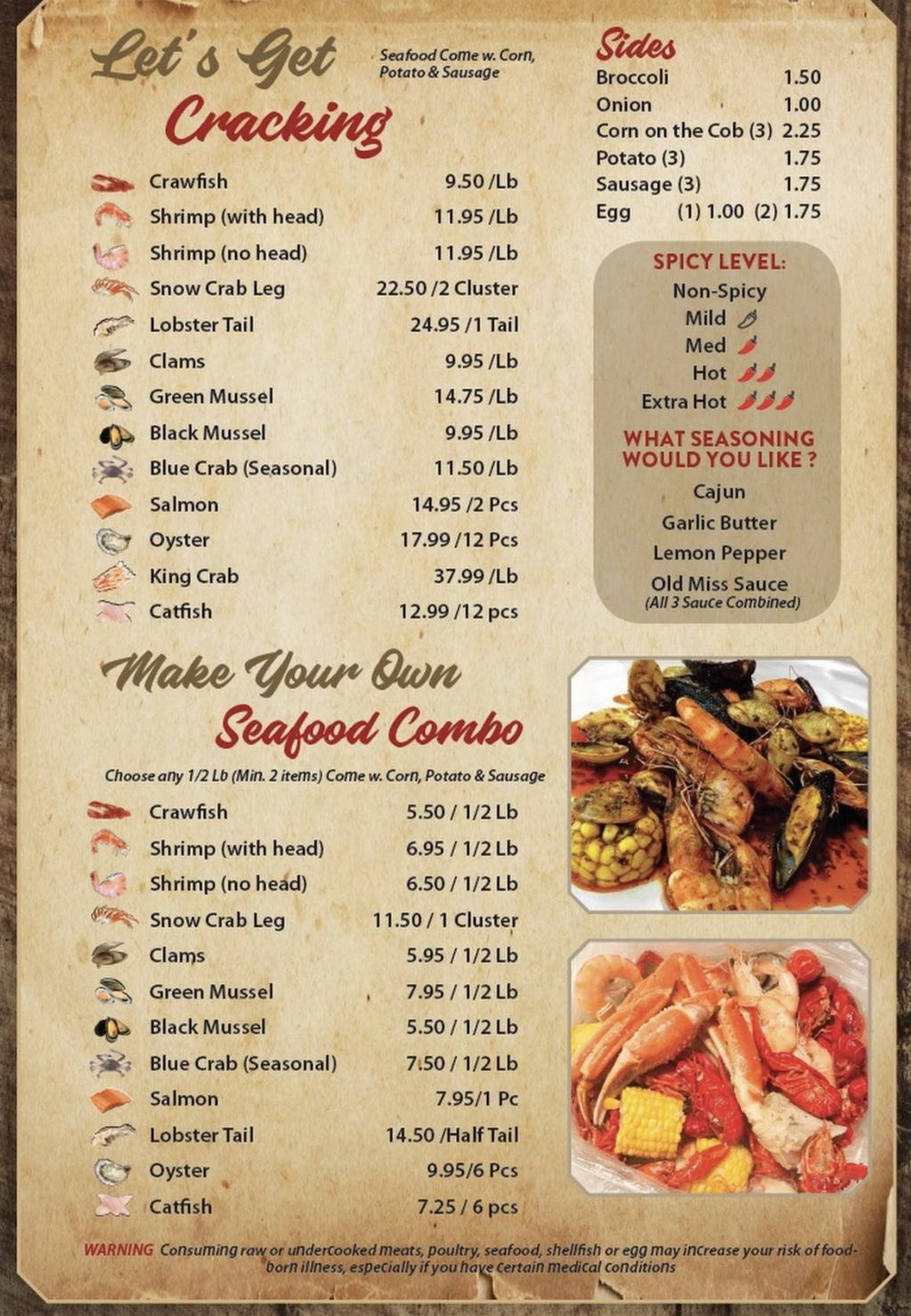 Menu at Old Miss restaurant, Greenville