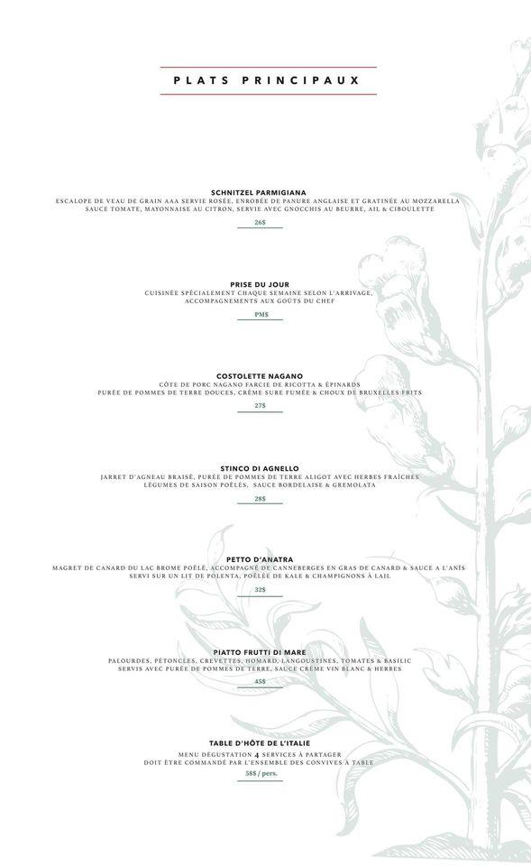 Menu au Restaurant Capiche, Drummondville