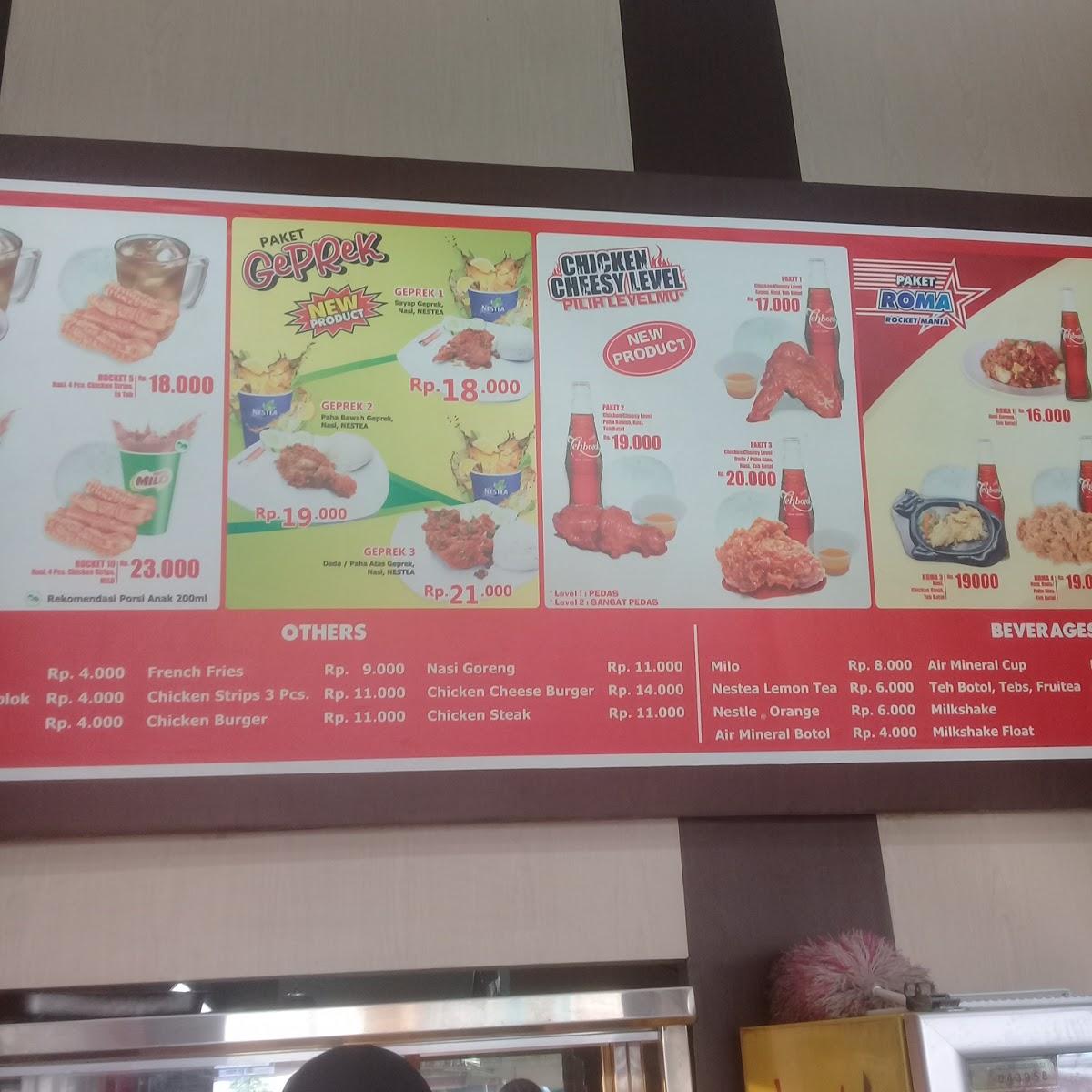 Menu at Rocket Chicken Betung restaurant, Indonesia