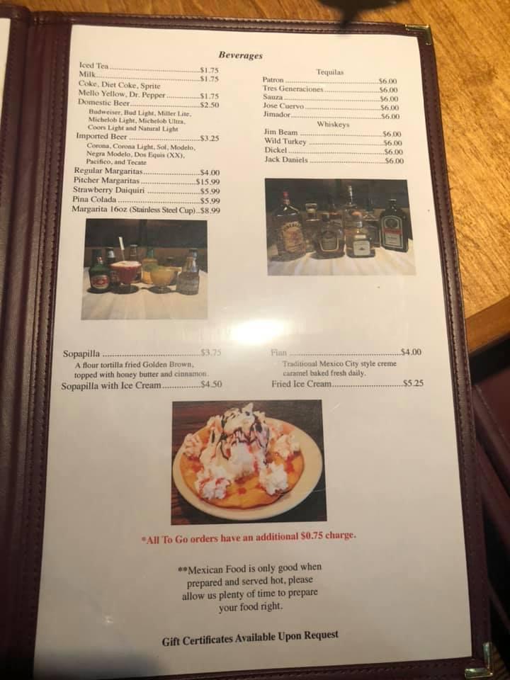 Menu at Rodeo Santa Fe Mexican Restaurant, Stevenson