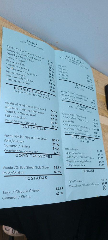 Menu at Salsa Taqueria & Wings restaurant, Brookhaven