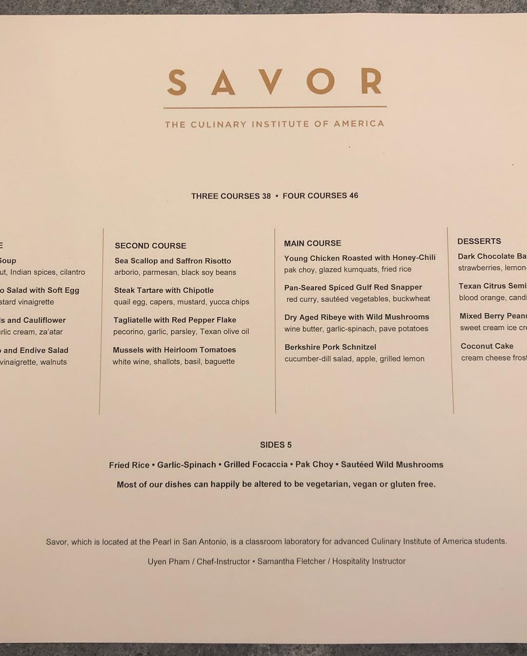 Menu at Savor The Culinary Institute of America pub & bar, San Antonio