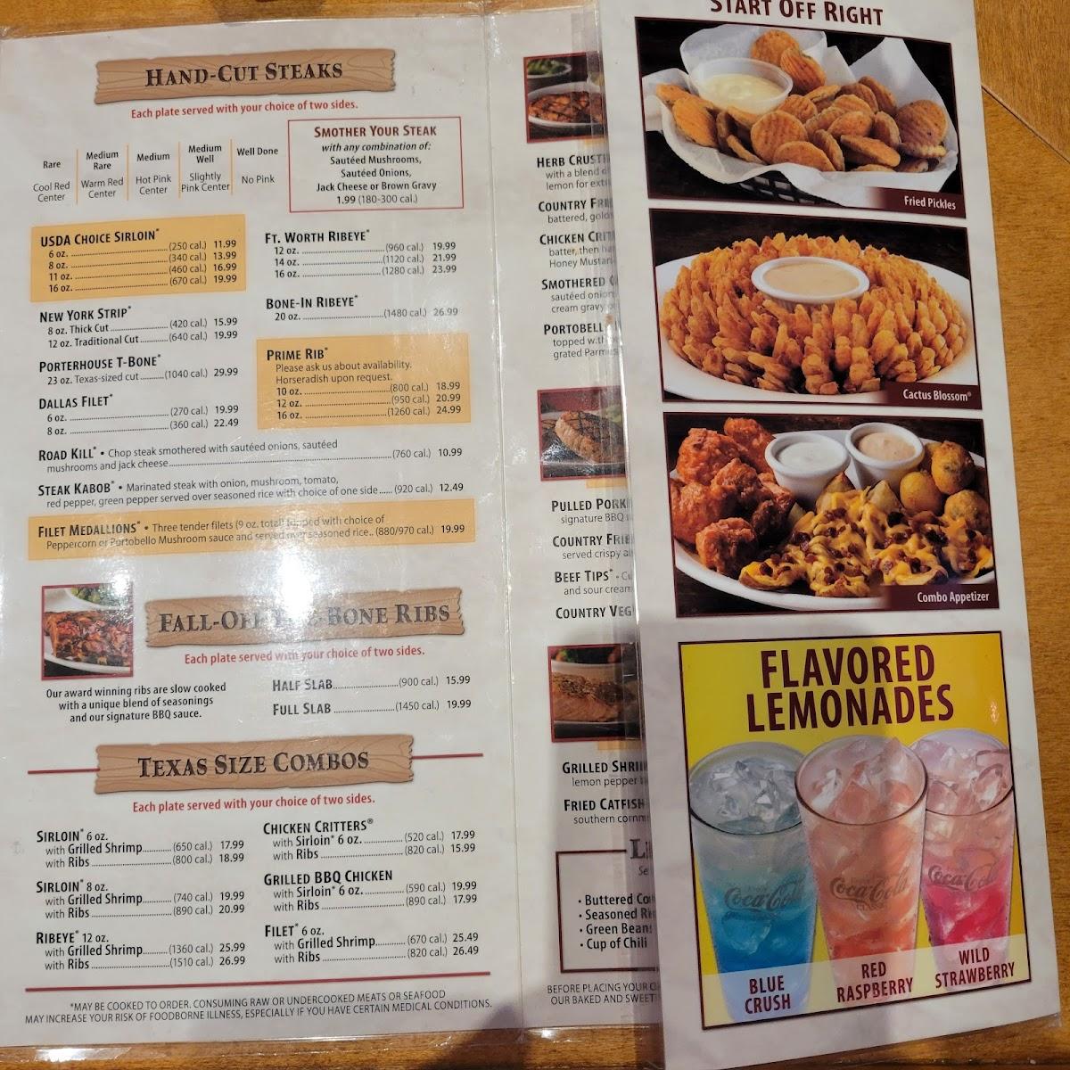 Carta de parrilla Texas Roadhouse, Rogers