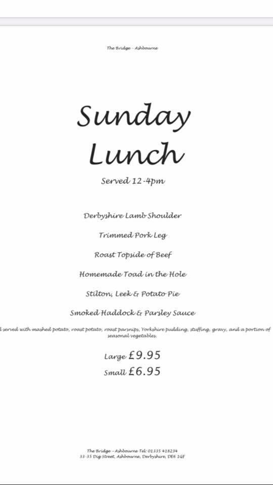 Menu at Bridge pub & bar, Ashbourne