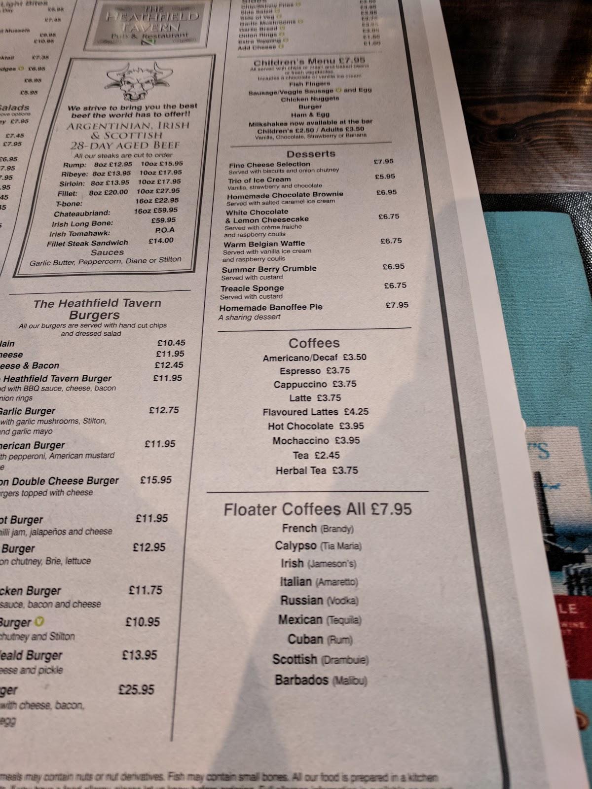 Menu at The Heathfield Tavern pub & bar, Heathfield