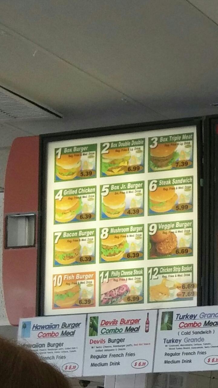 Menu at Burger Box fast food, Richland Hills, Glenview Dr