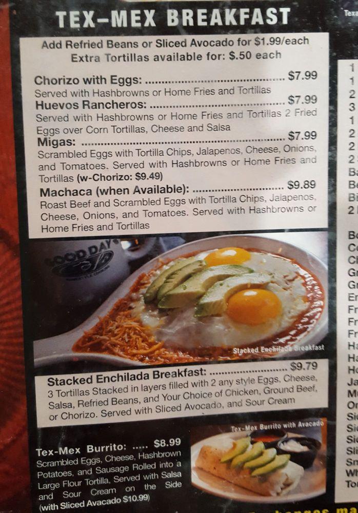 Menu at Good Day Cafe, Grand Prairie, S Carrier Pkwy #100