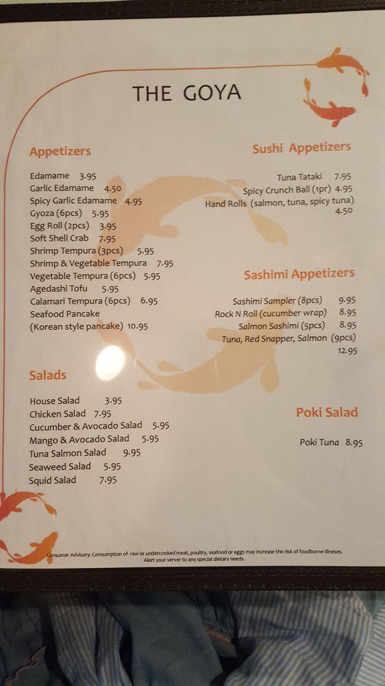 Menu at Goya Sushi & Grill restaurant, Austin, US-183 Hwy