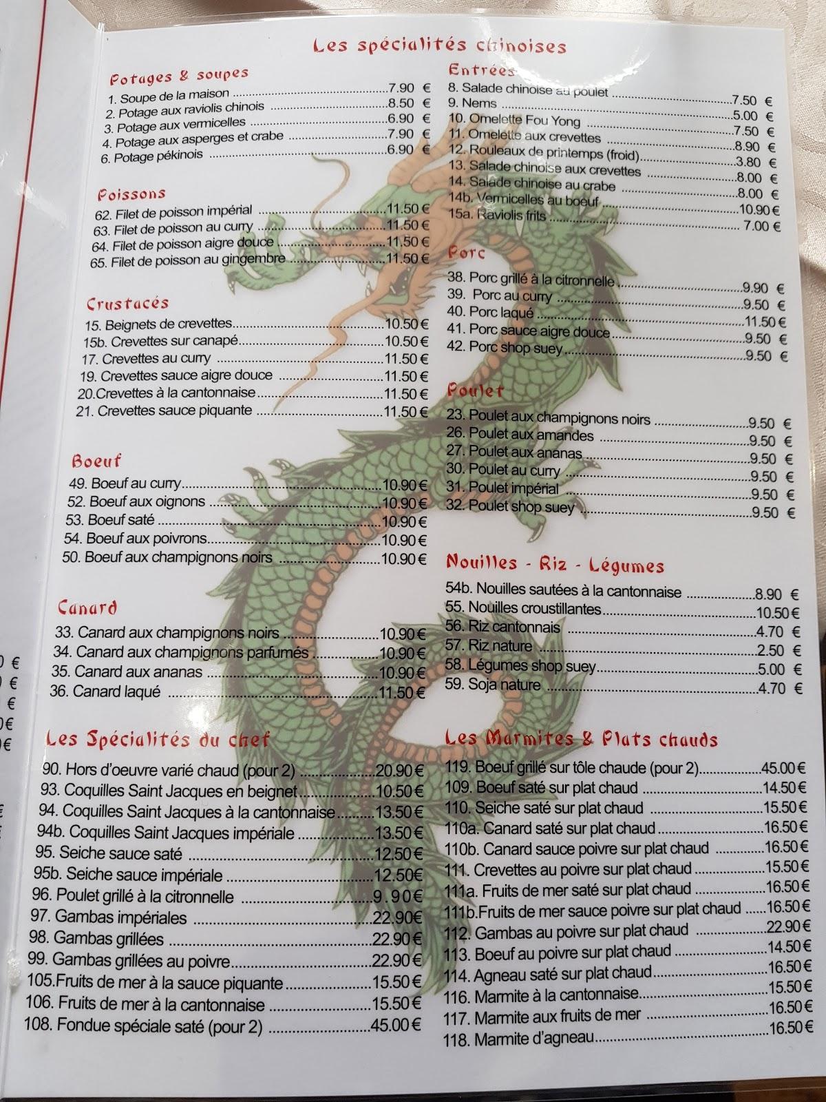Menu au Le Palanquin restaurant, Voiron