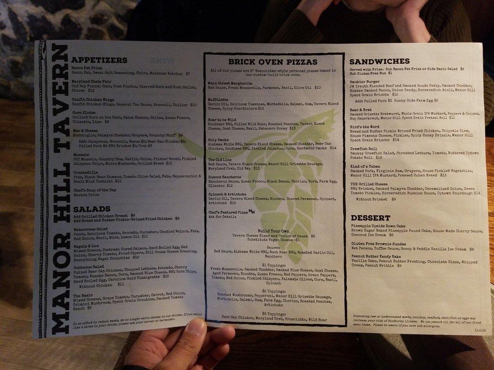 Menu at Manor Hill Tavern pub & bar, Ellicott City