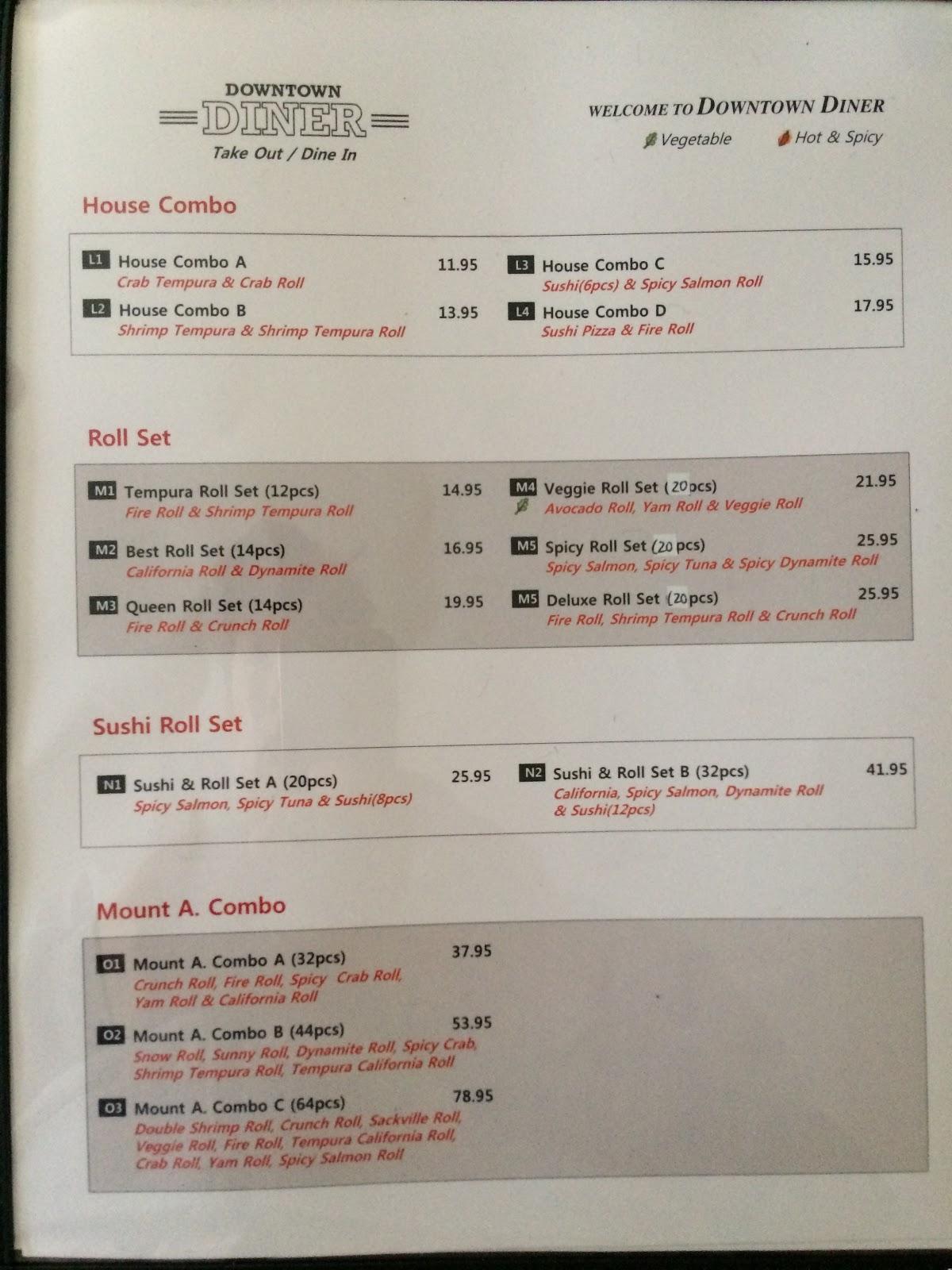 Menu at Nabi Sushi (formerly Downtown Diner) restaurant, Sackville, 3 ...