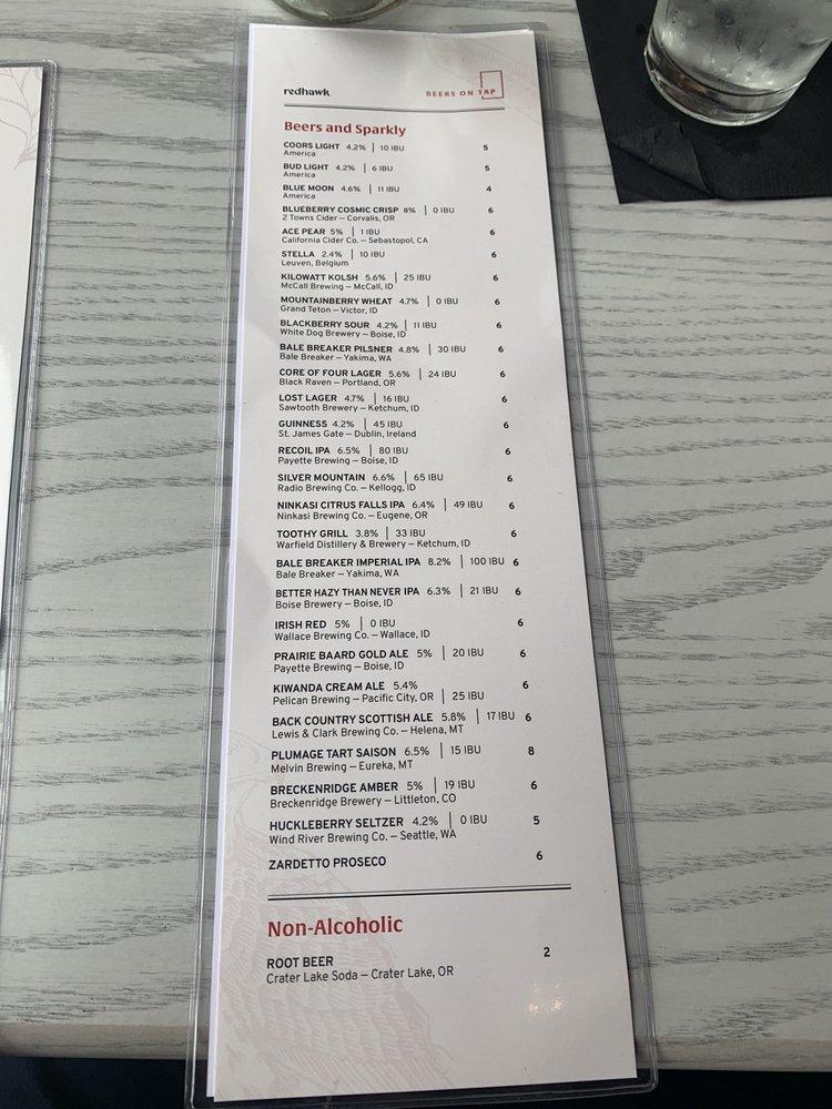 Menu at Redhawk restaurant, Twin Falls