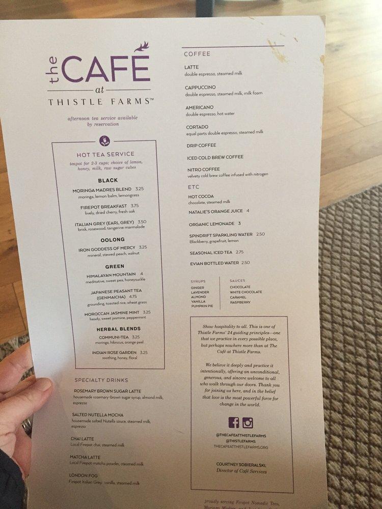 Menu at The Café at Thistle Farms cafe, Nashville