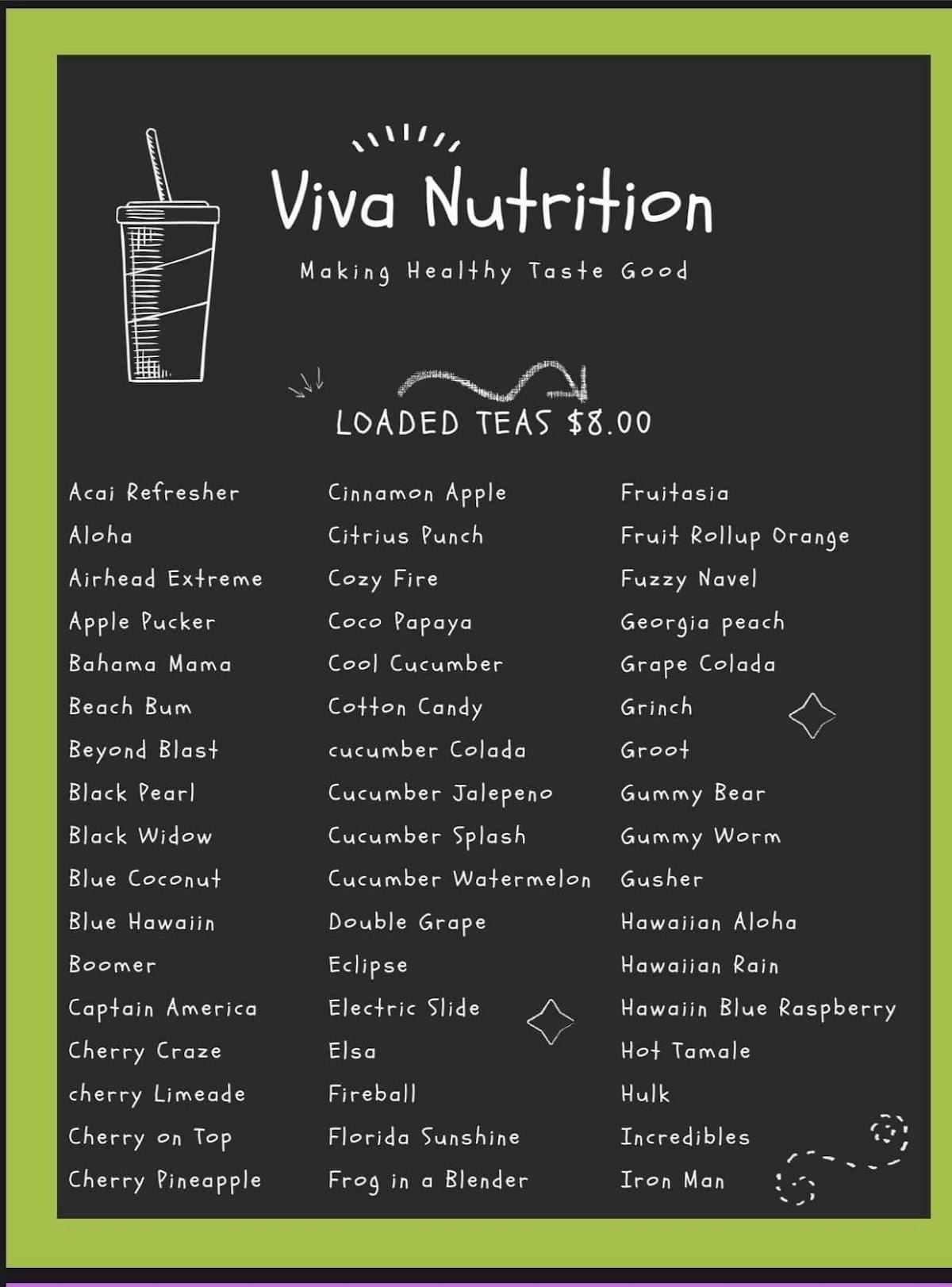 Menu at Viva Nutrition pub & bar, Houston