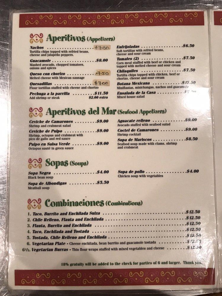 Menu at María Bonita restaurant, Highland Falls
