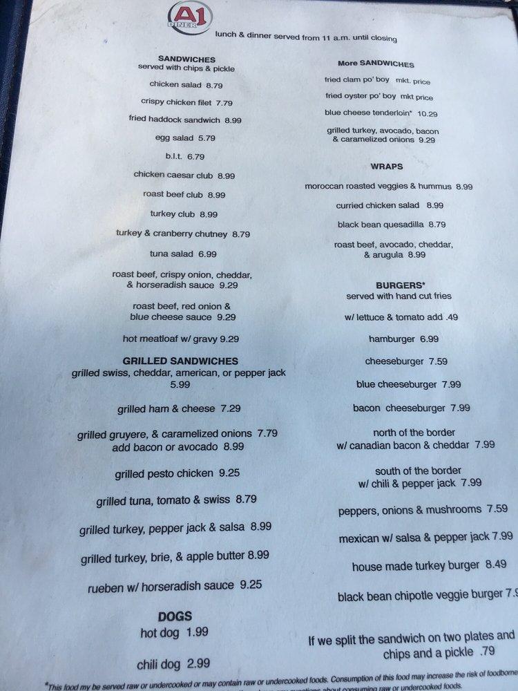 Menu at A1 Diner restaurant, Gardiner