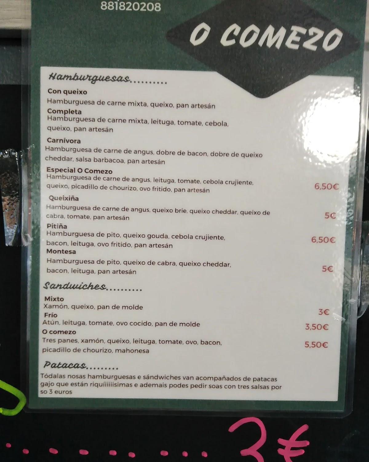 Menu at Cafe Mar Do Medio, Cariño