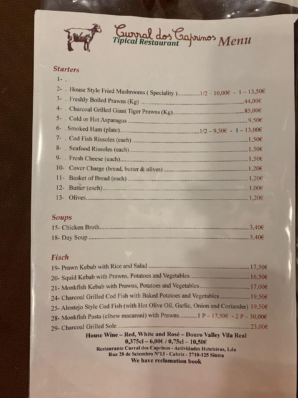 Menu em Curral dos Caprinos restaurante, Vialonga