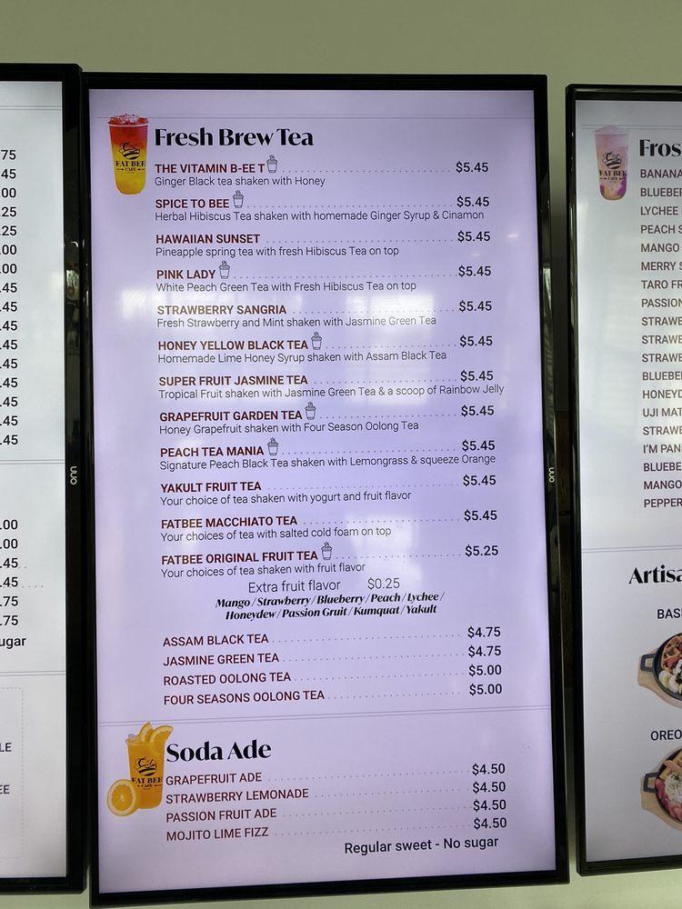Menu at Fat Bee Drinks cafe, Overland Park, W 135th St