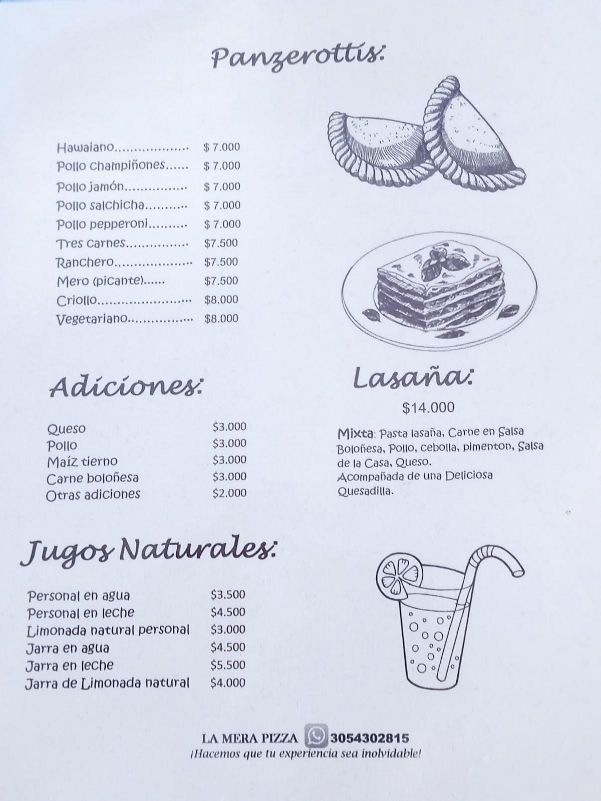 Menu at La Mera Pizza restaurant, Neiva