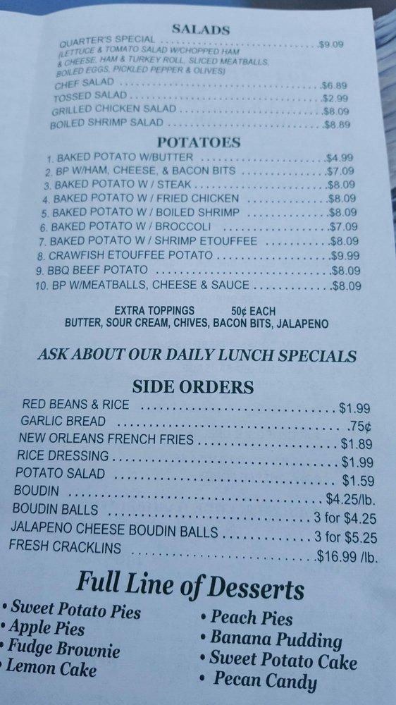 Menu at Leonard's Food Quarters restaurant, Lake Charles