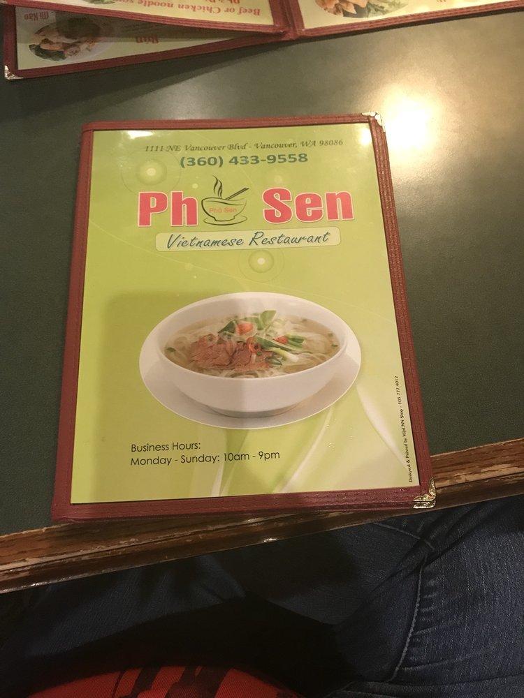 Menu at Pho Sen restaurant, Vancouver