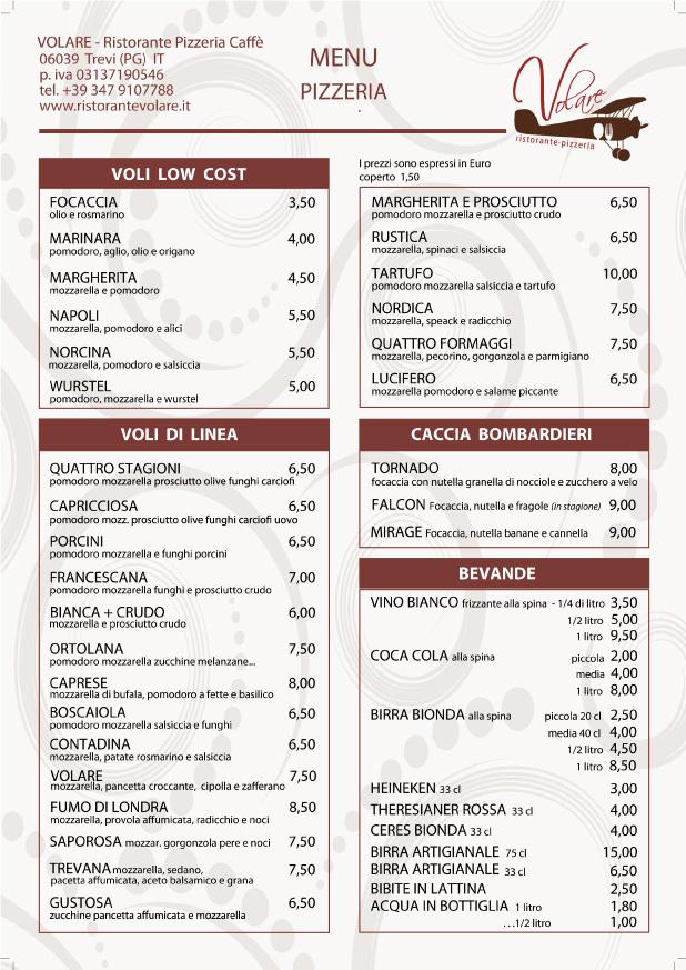 Speisekarte von Ristorante "Volare", Trevi