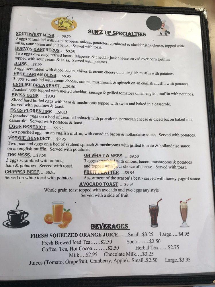 Menu at Sun'z Up Cafe, Wildwood Crest