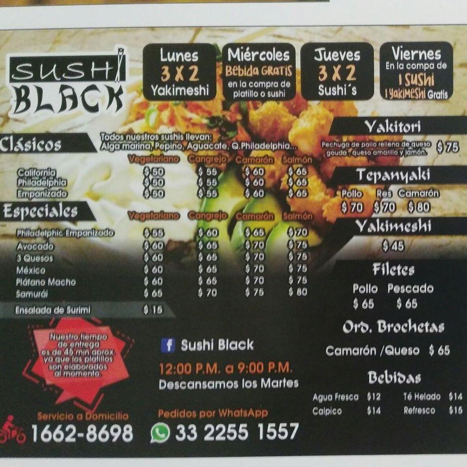 Menu at Sushi black restaurant, Guadalajara