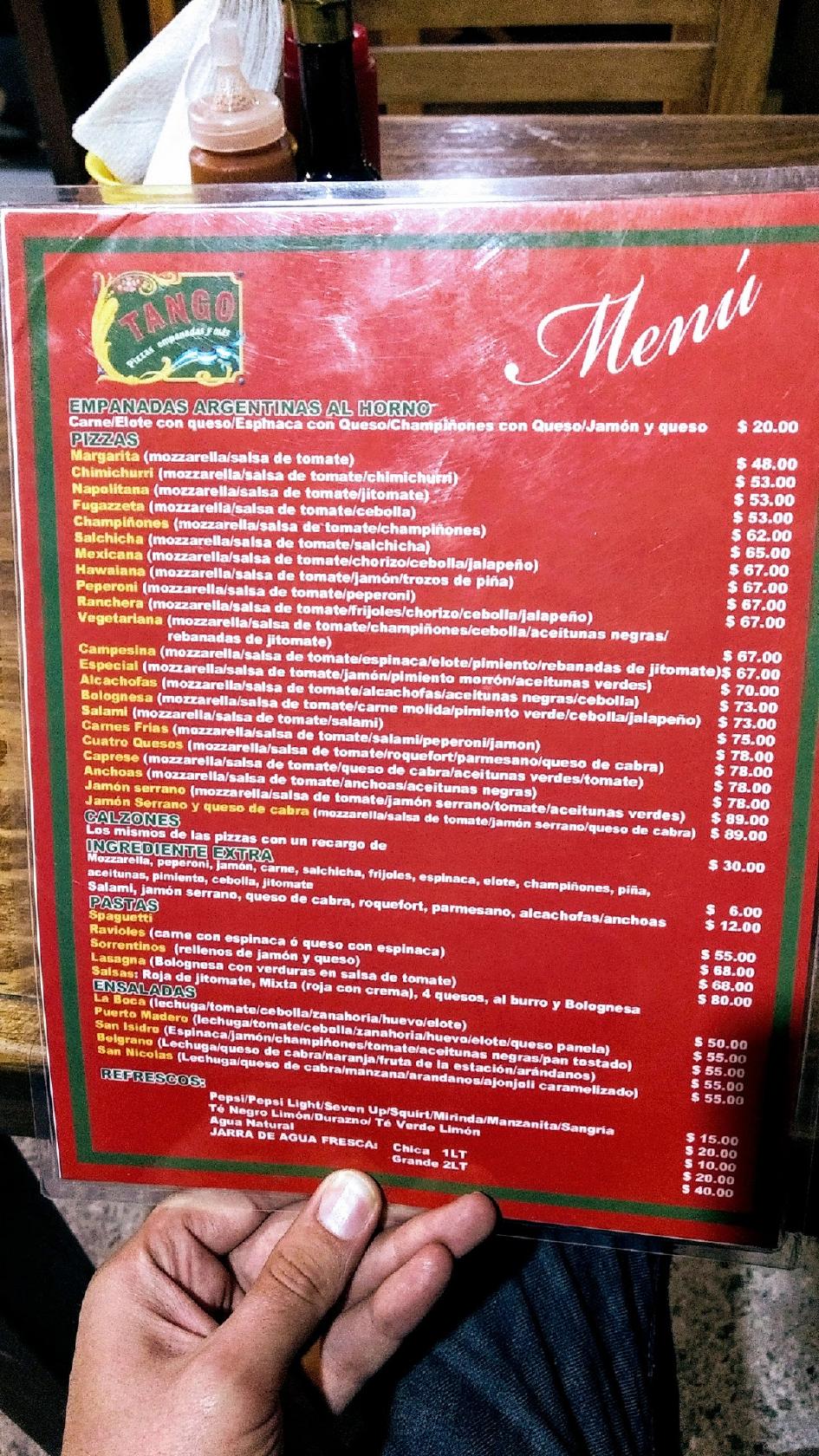Menu at Tango Pizza restaurant, Fraccionamiento Lomas de Ahuatlán