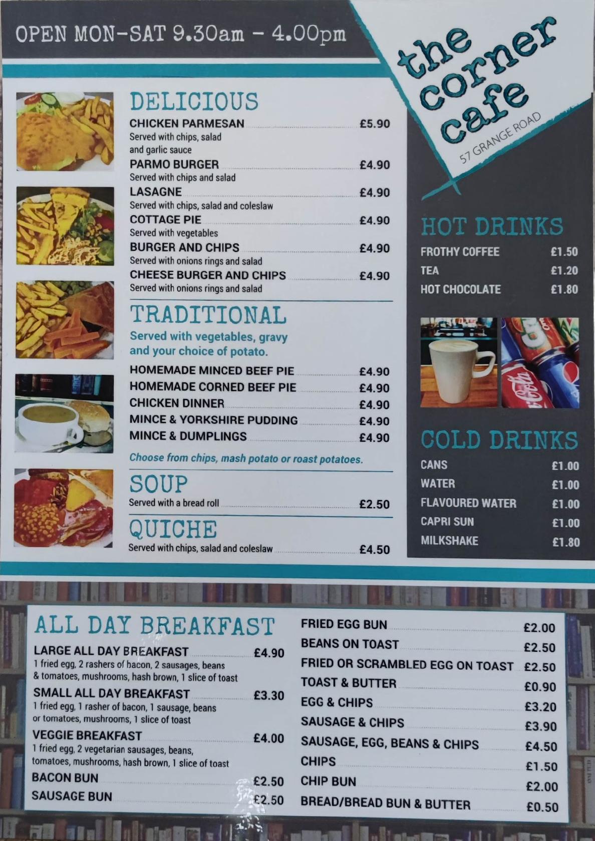 Menu at The Corner Cafe, Middlesbrough