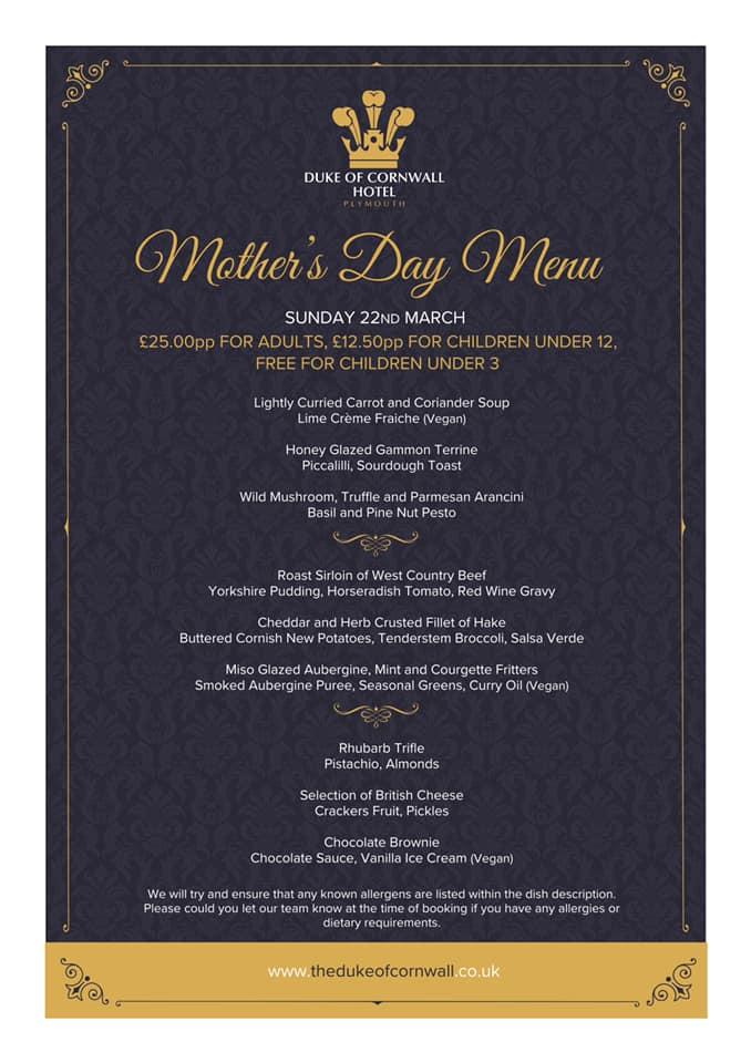 Menu at The Duke of Cornwall Hotel pub & bar, Plymouth