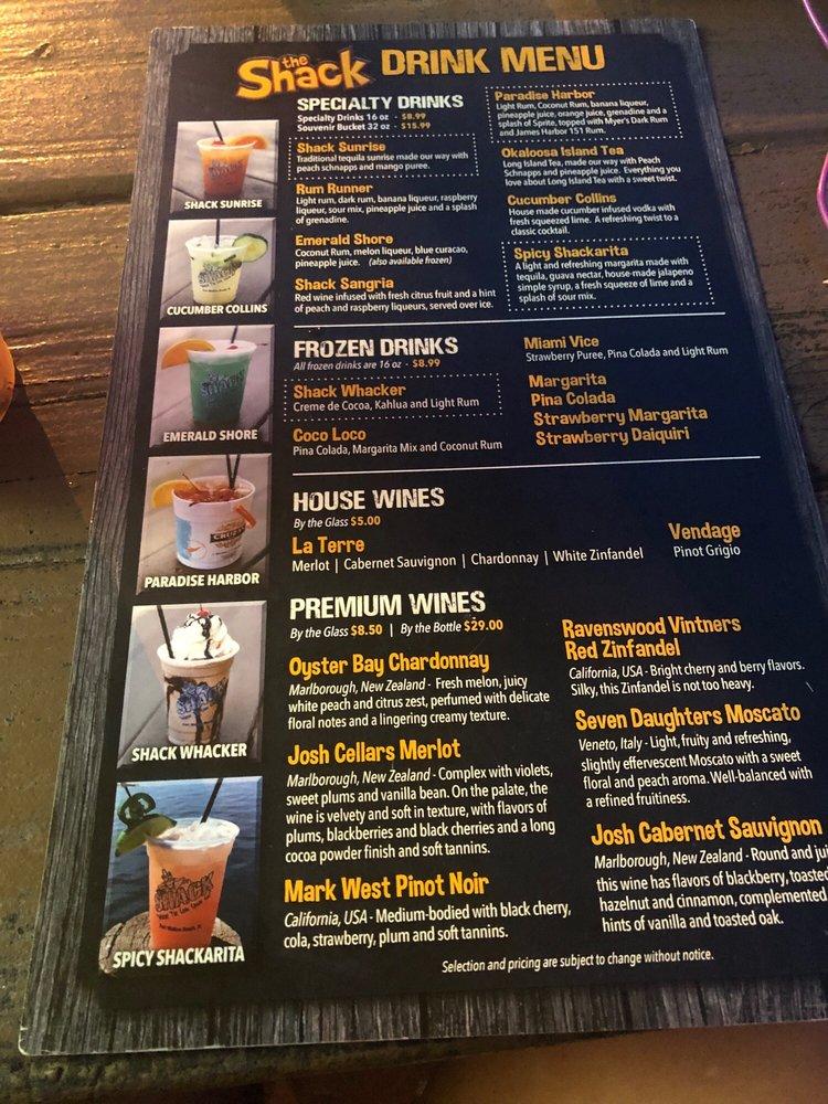 Menu at The Shack pub & bar, Fort Walton Beach