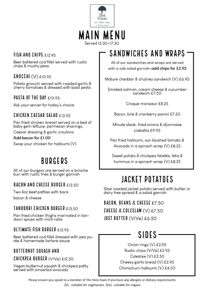 Menu at The View Wootton Wawen restaurant, Henley-in-Arden
