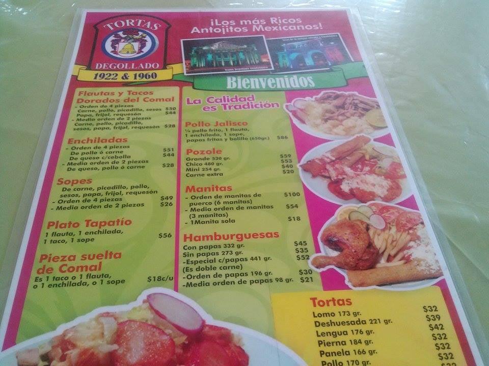 Menu at Tortas Degollado restaurant, Guadalajara, Av. Cristóbal Colón 595