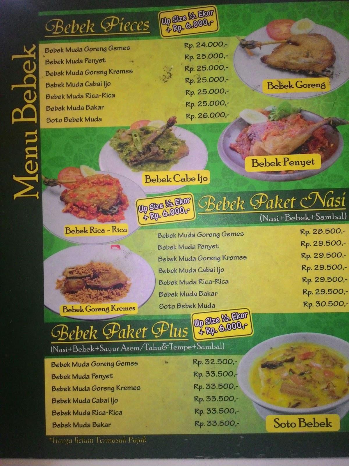 Menu at Bebek Gemes restaurant, South Jakarta, Carrefour